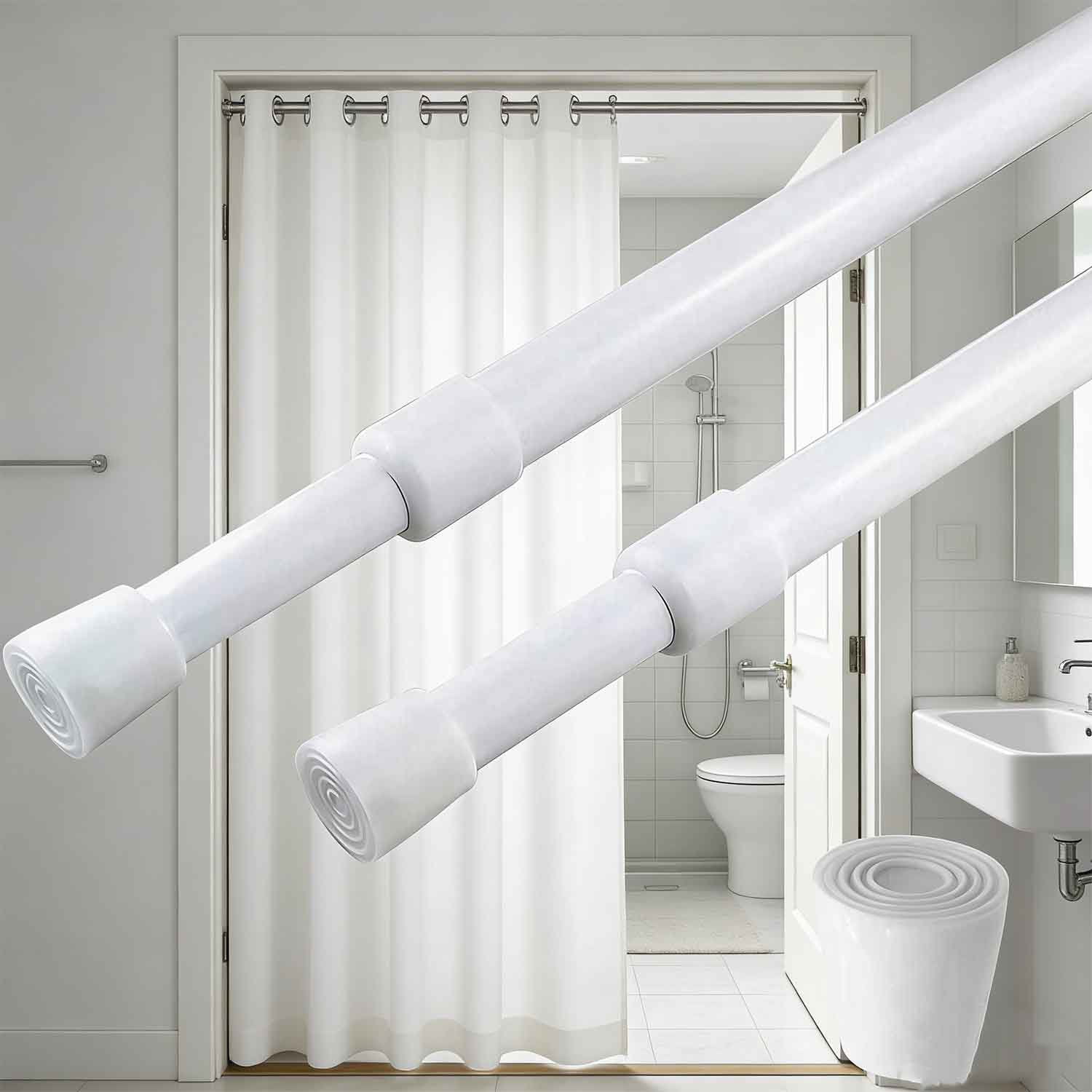 Curtain Rod Adjustable, White, Expandable Spring Loaded Tension Rods ...