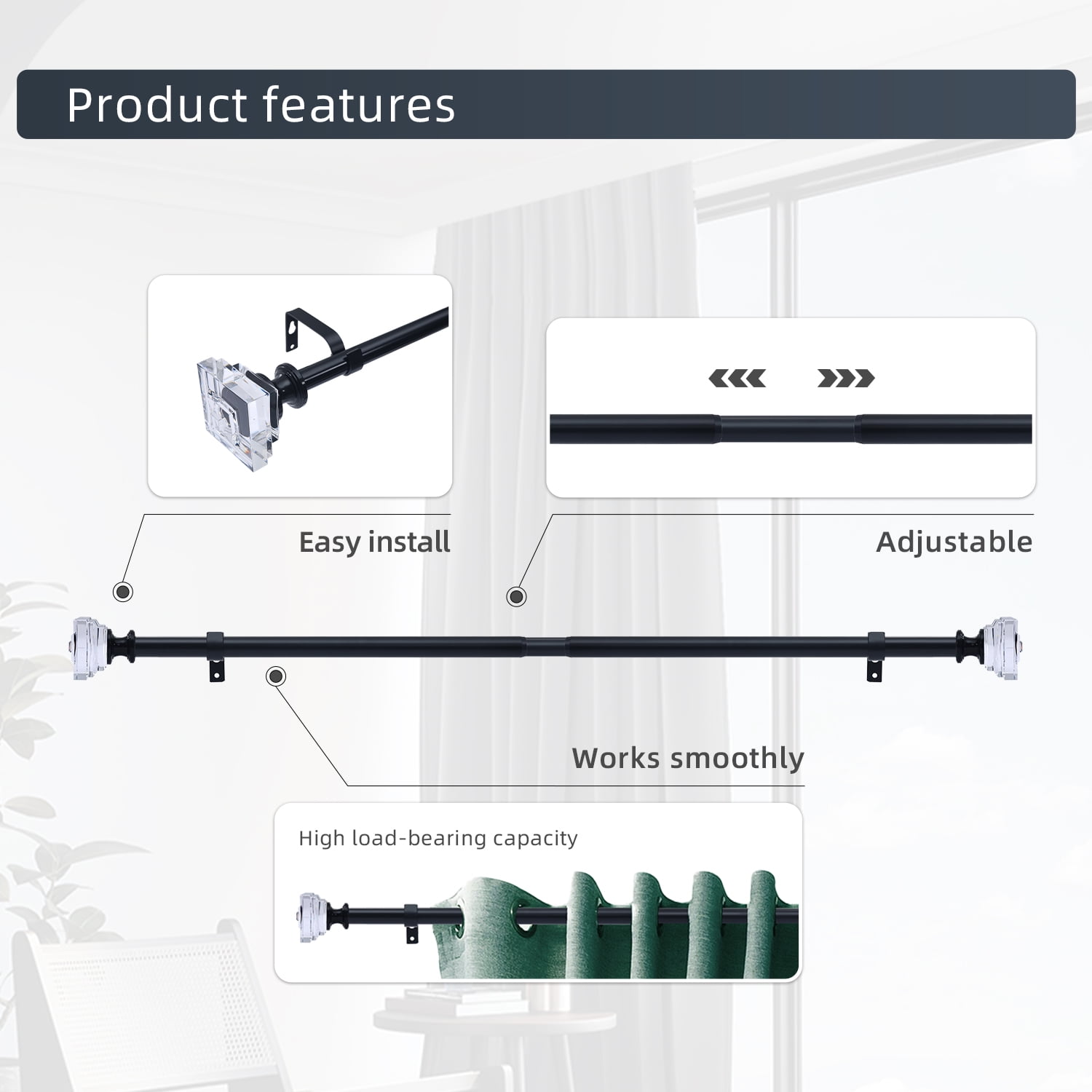 Curtain Rod Adjustable Window Curtain Rods with clear acrylic ...