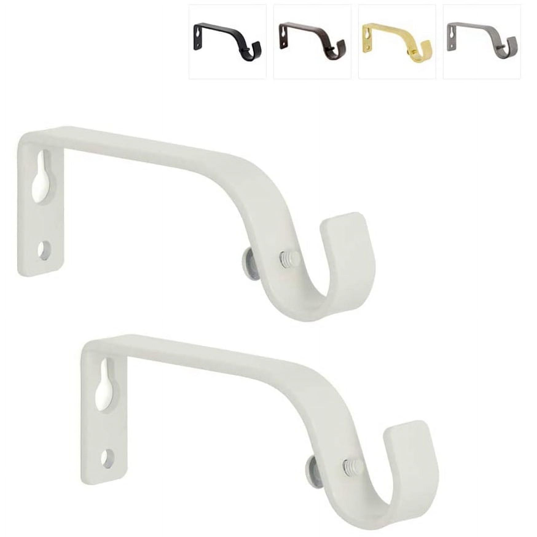 Curtain Rod Brackets, White, Set of 2, Premium Steel Cafe Rod Bracket ...