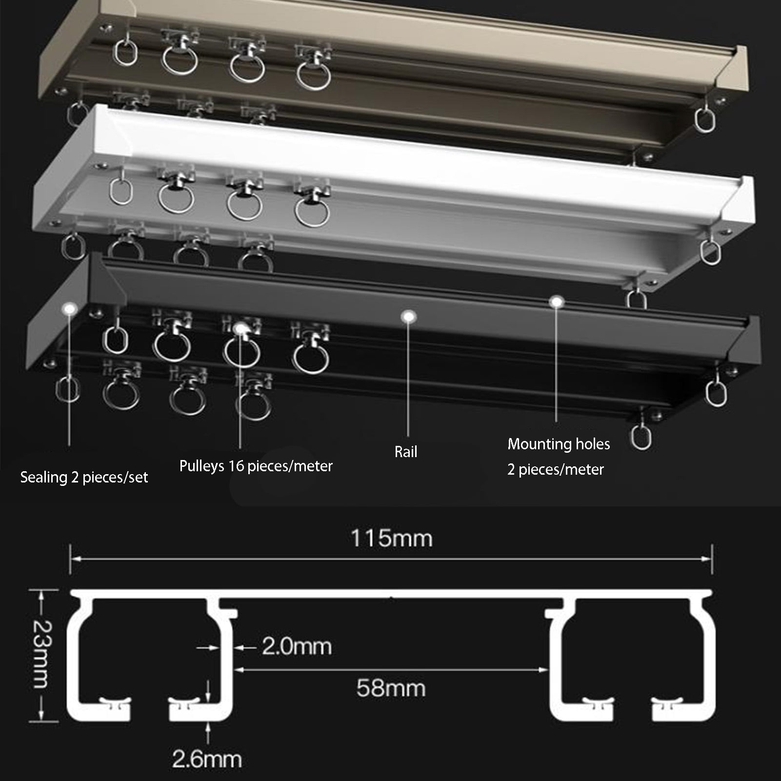 Curtain Rod Curtain Track System, Double Aluminum Alloy Rails, Sliding ...