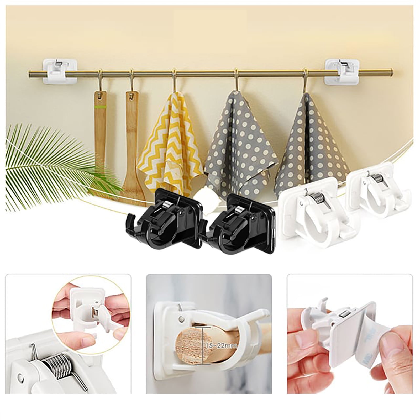Curtain Rod Hook Non-Perforated Wall Adhesive Bracket Clip | Telescopic ...