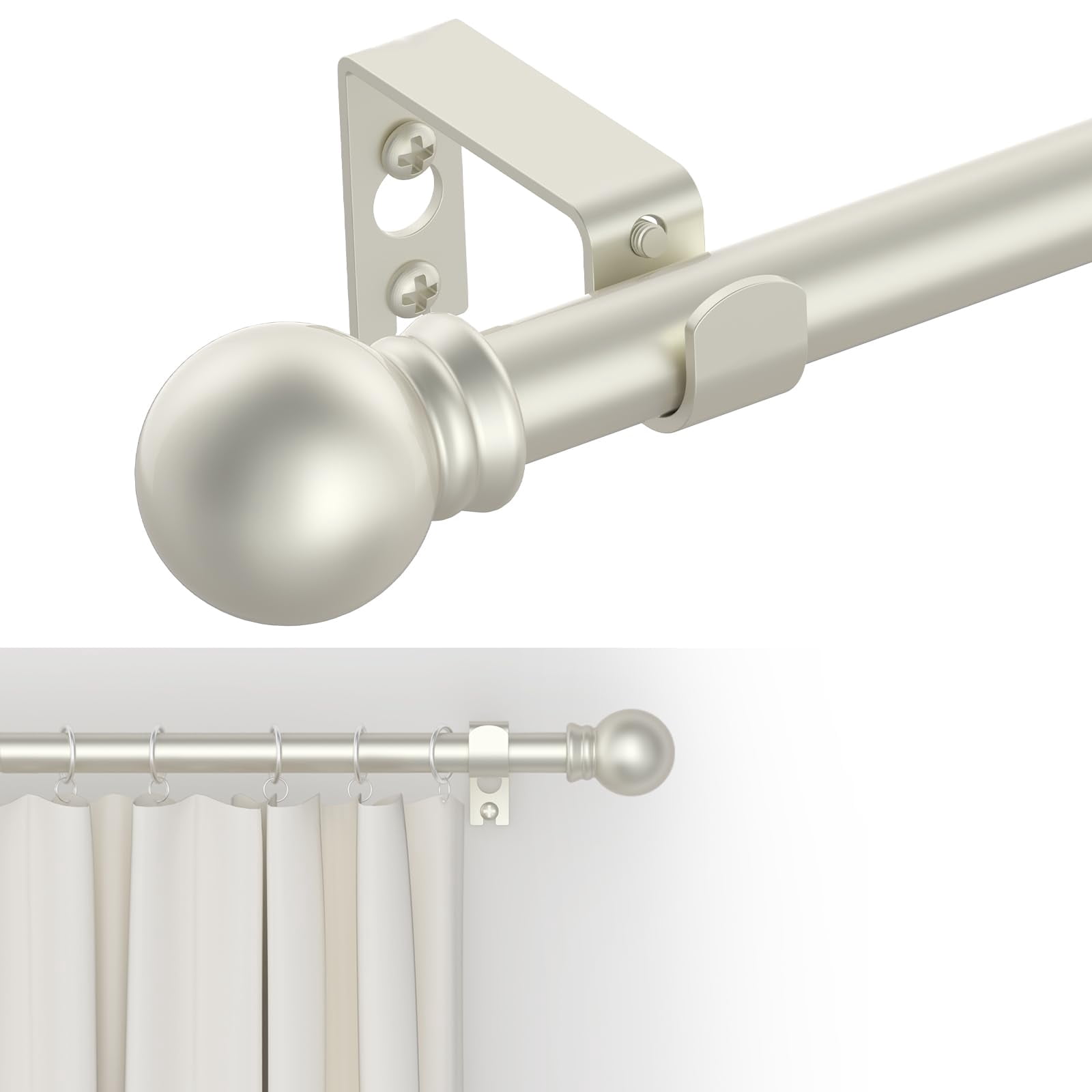 Curtain Rod Set 32-48 Inch Matte Black Heavy Duty Metal with Brackets ...