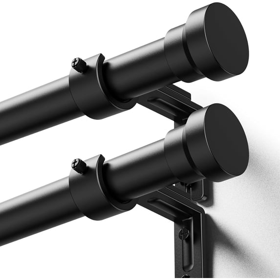 Curtain Rods 2 Pack 32-43 Inch, Heavy Duty 1 Inch Curtain Rod, Black ...