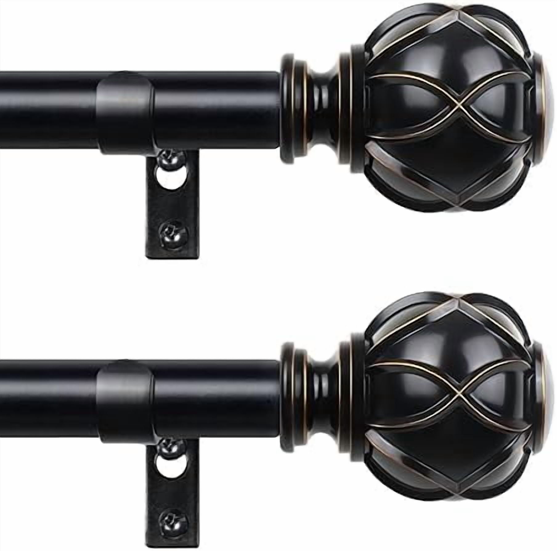 Curtain Rods 2 Pack 66 to 120 Inch, Black Curtain Rods for Windows, 3/4 ...