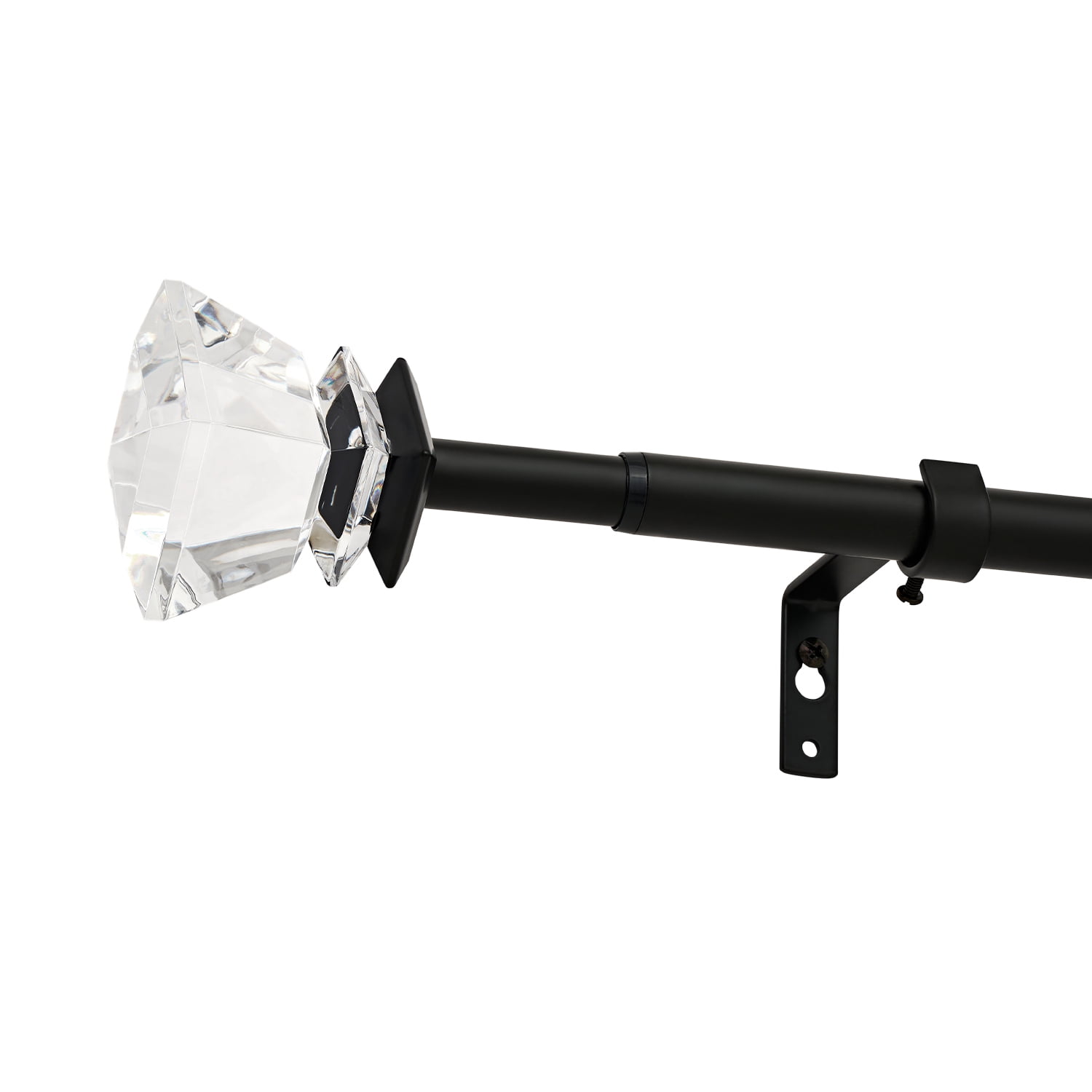 Curtain Rods 30-126" BlackAdjustable drapery rod with 60mm clear square ...