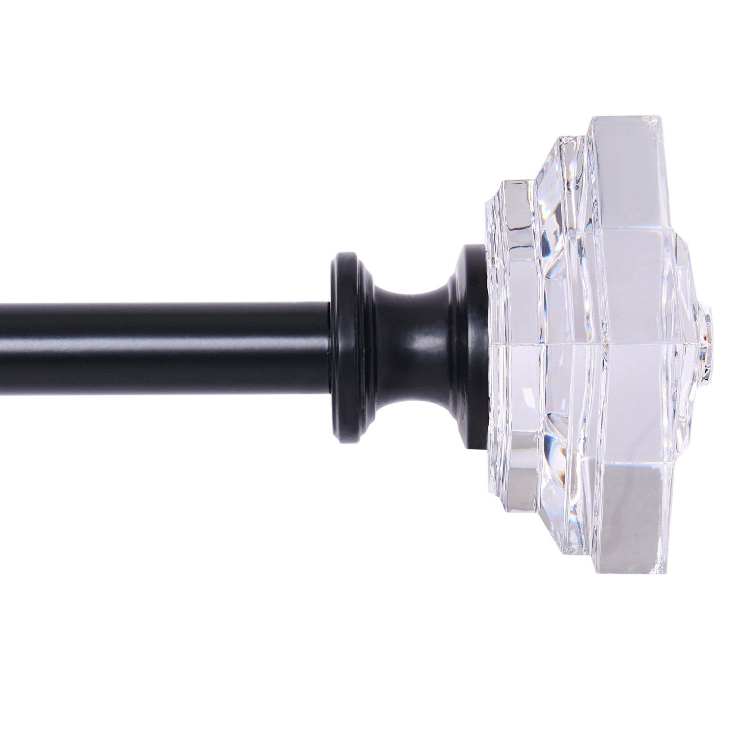 Curtain Rods 30-55" Black Adjustable drapery rod with 60mm clear square ...