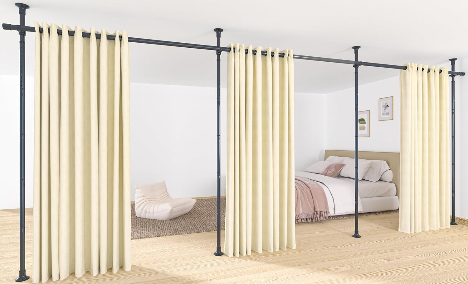 Curtain Rods No Drilling - Room Divider Tension Rod Adjustable Heavy ...