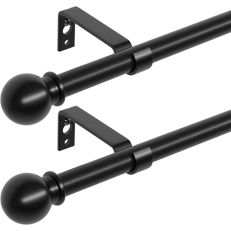 Curtain Rods for Windows 2 Pack, 28-48 inch Black Curtain Rod Set with ...
