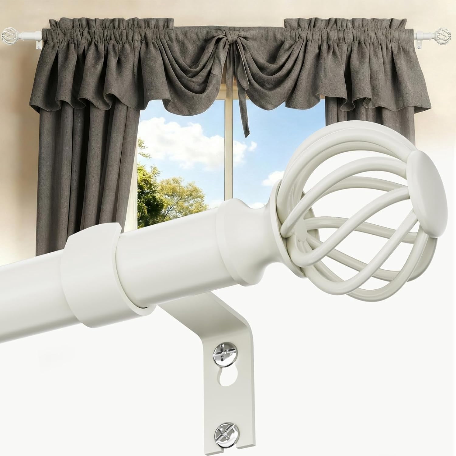 Curtain Rods for Windows 28-48 Inch(2.3-4Ft), White Small Decorative ...