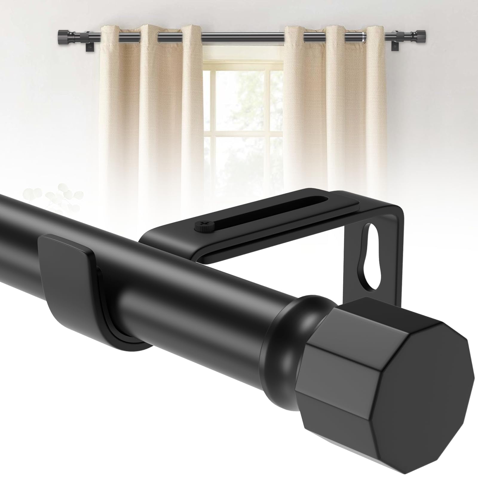 Curtain Rods for Windows 48 to 84 Inches Adjustable Black Curtain Rod ...