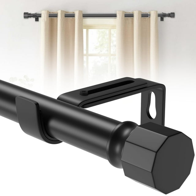 Curtain Rods for Windows 48 to 84 Inches Adjustable Black Curtain Rod ...
