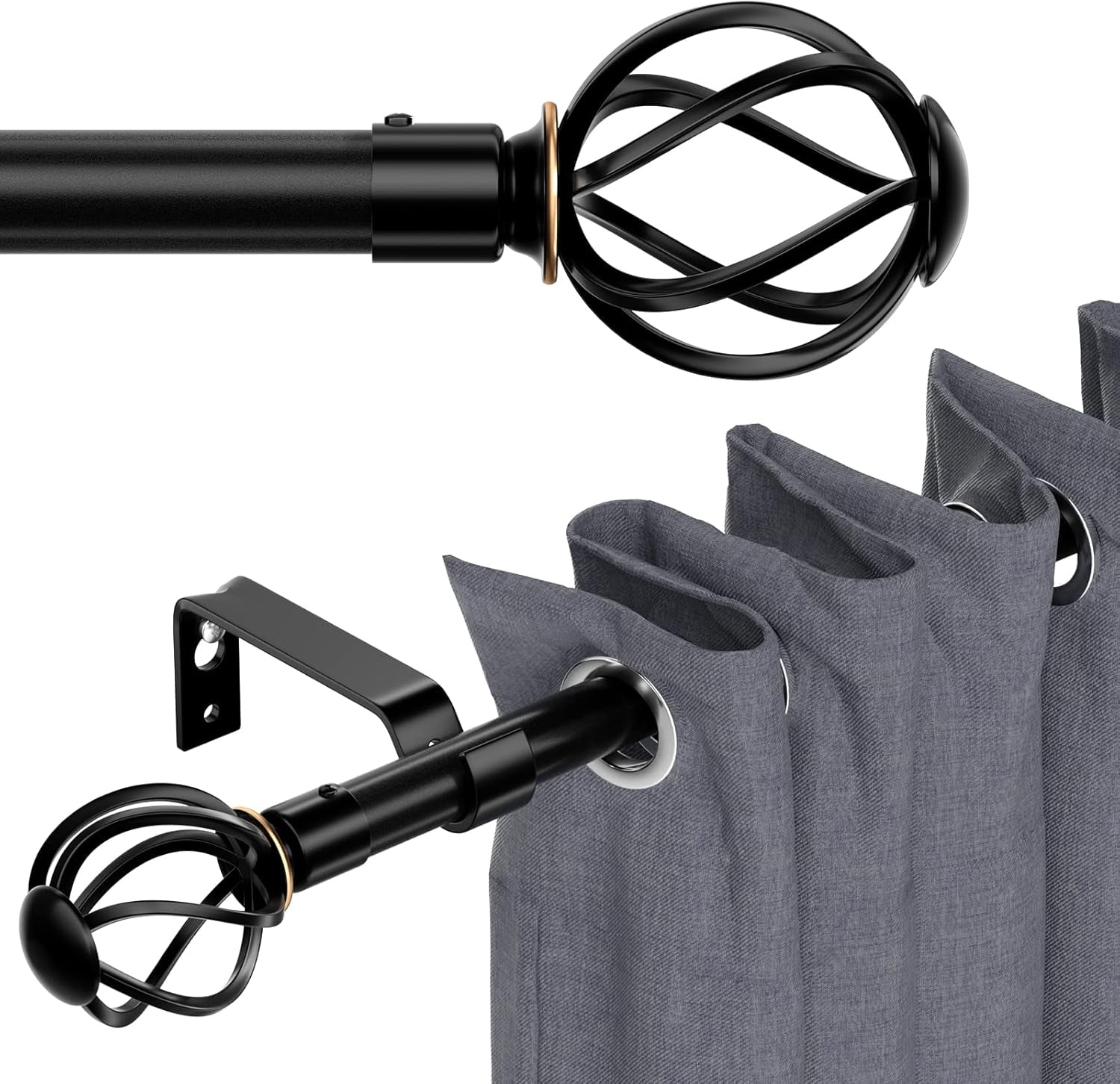 Curtain Rods for Windows 66 to 120, Black 120 inch Curtain Rod with ...