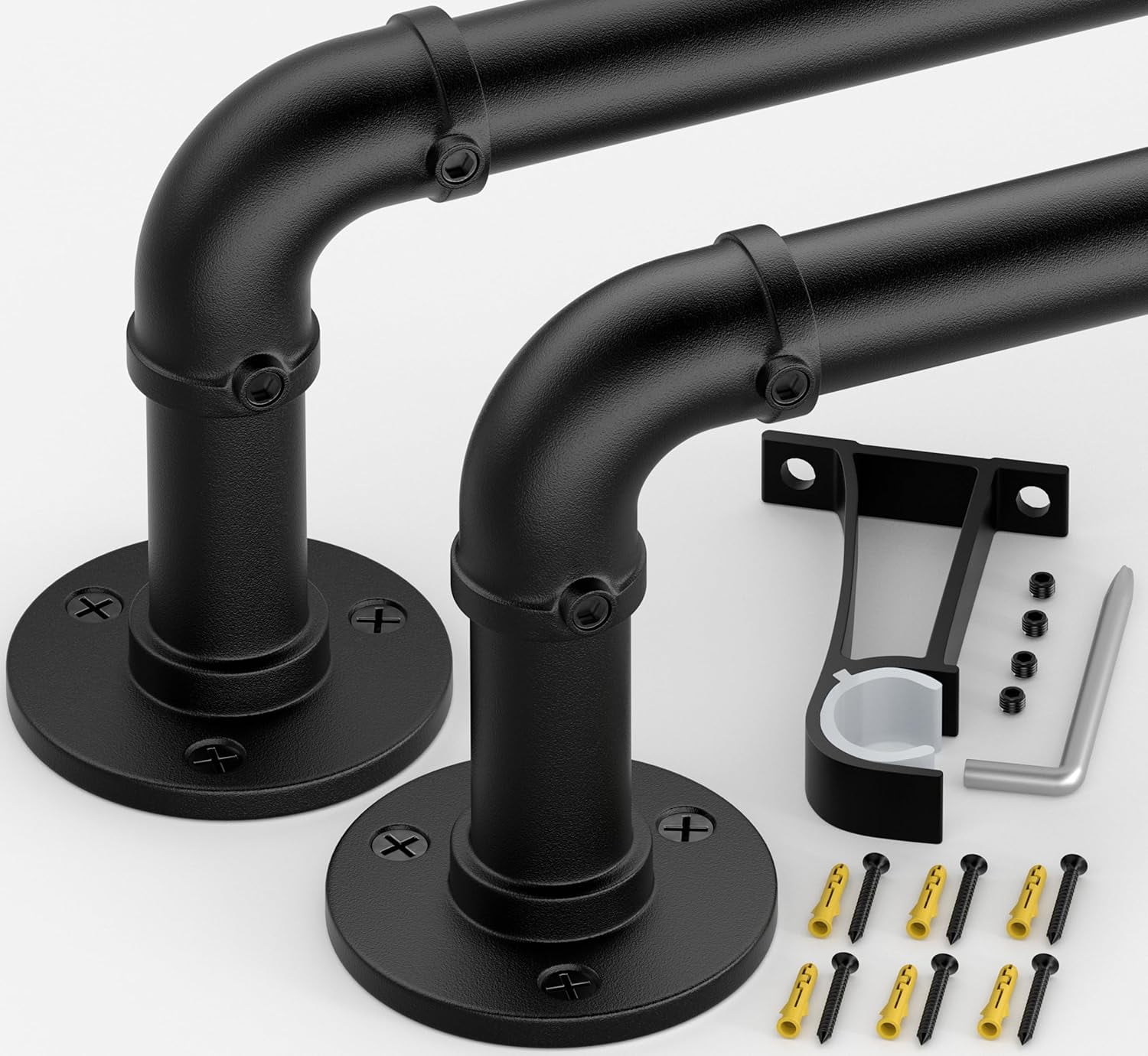 Curtain Rods for Windows 66 to 144, Black Adjustable Curtain Rods 2 ...