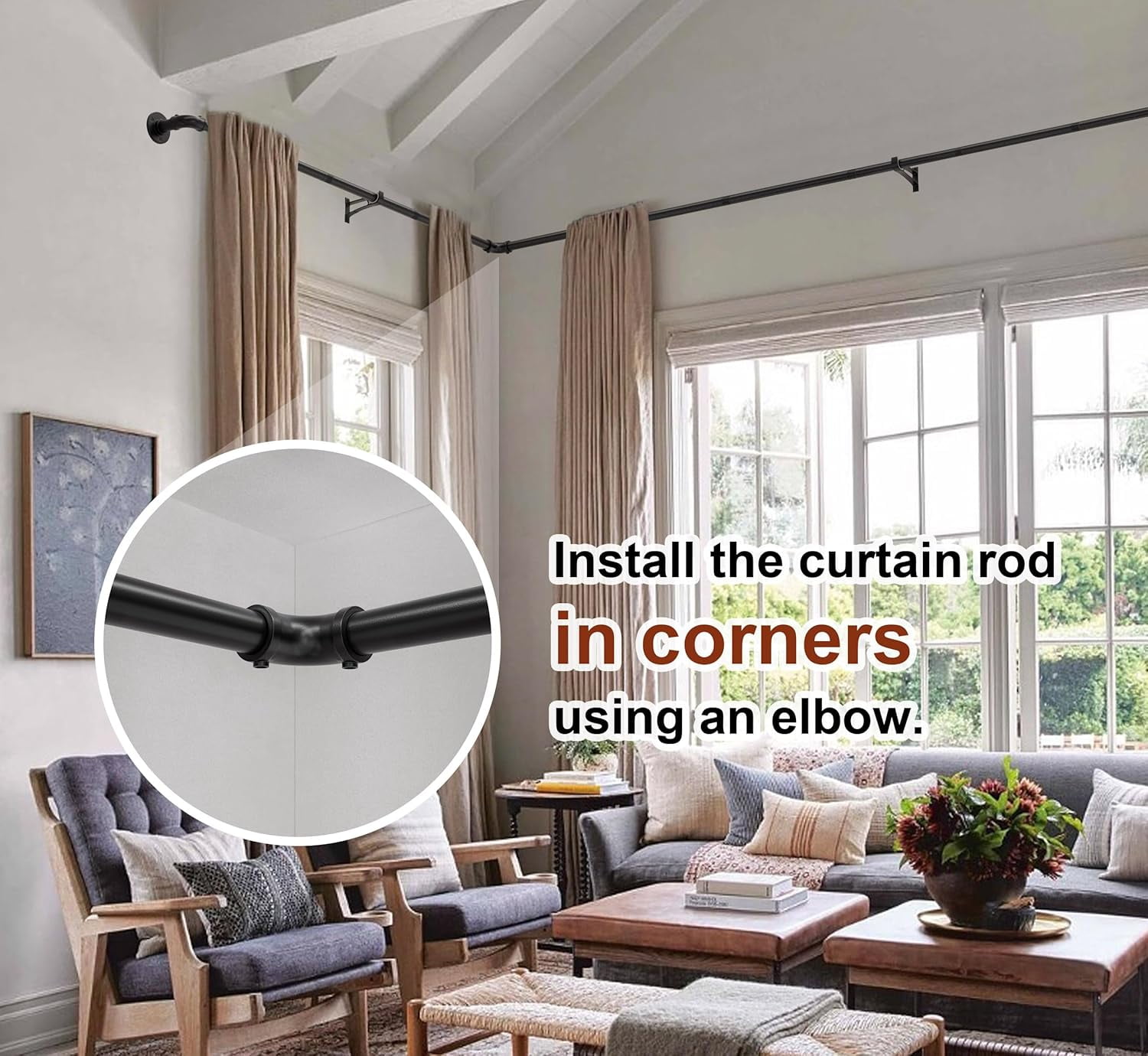 Curtain Rods for Windows 66 to 144, Black Adjustable Curtain Rods 2 ...