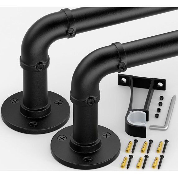 Curtain Rods for Windows 66 to 144, Black Adjustable Curtain Rods 2 ...
