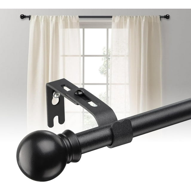 Black Metal Curtain Rods for Windows, Cafe Style, Adjustable 28 to 152 ...