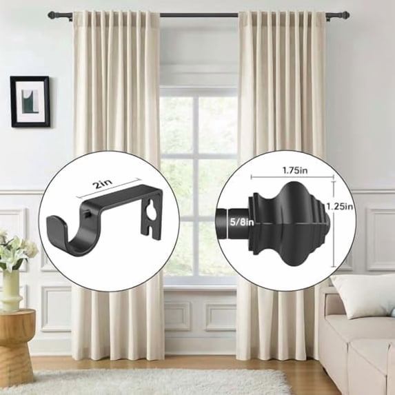 Curtain Rods for Windows 32-48 inch, 5/8 inch Matte Black Curtain Rod ...