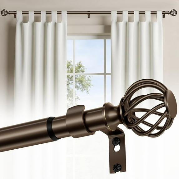 Curtain Rods for Windows 48-90 Inch(4-7.5Ft), Bronze Decorative Curtain ...