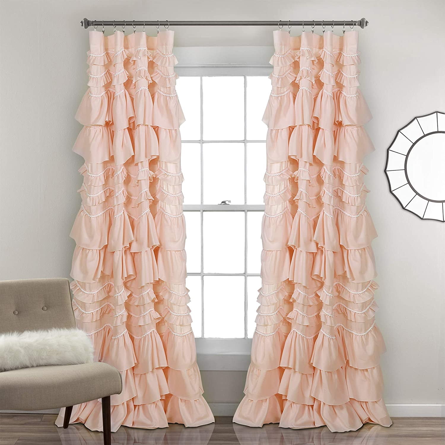 Curtain | Ruffled, Textured Shabby Chic Style Window Panel for Living ...
