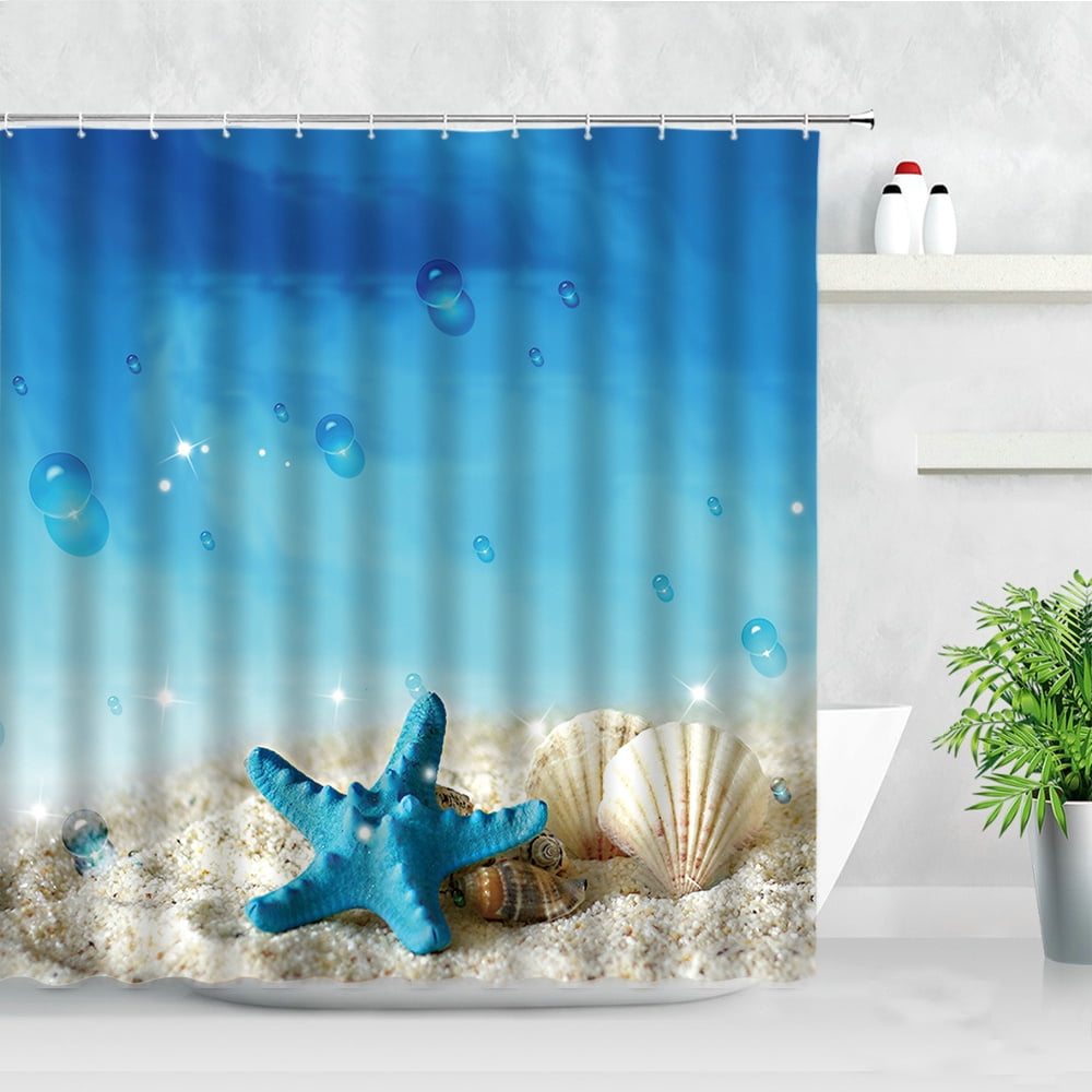Curtain Screens Decor Waterproof Print 3D Scenery Ocean Conch Curtains ...