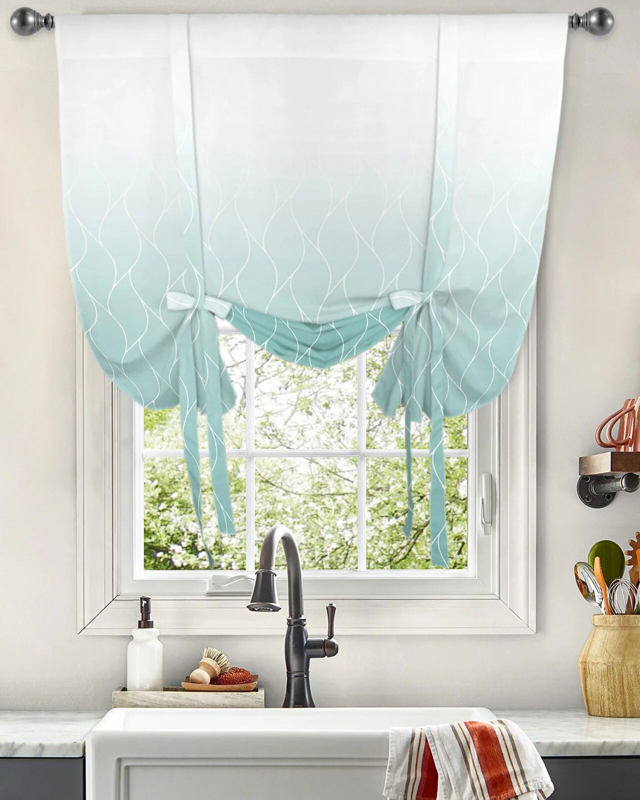 Curtain Short Kitchen Curtain Window Up Tie Modern Bedroom Room Living ...
