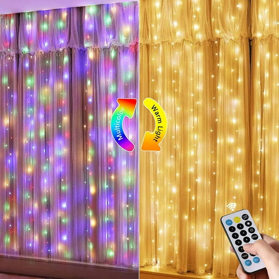 Curtain String Lights - Color Changing 11 Modes Remote Control - 9.8ft ...