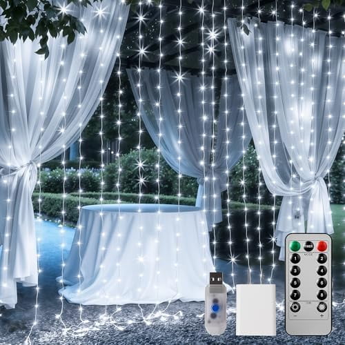 Curtain String Lights, Hanging Fairy Lights with Remote, 8 Modes ...