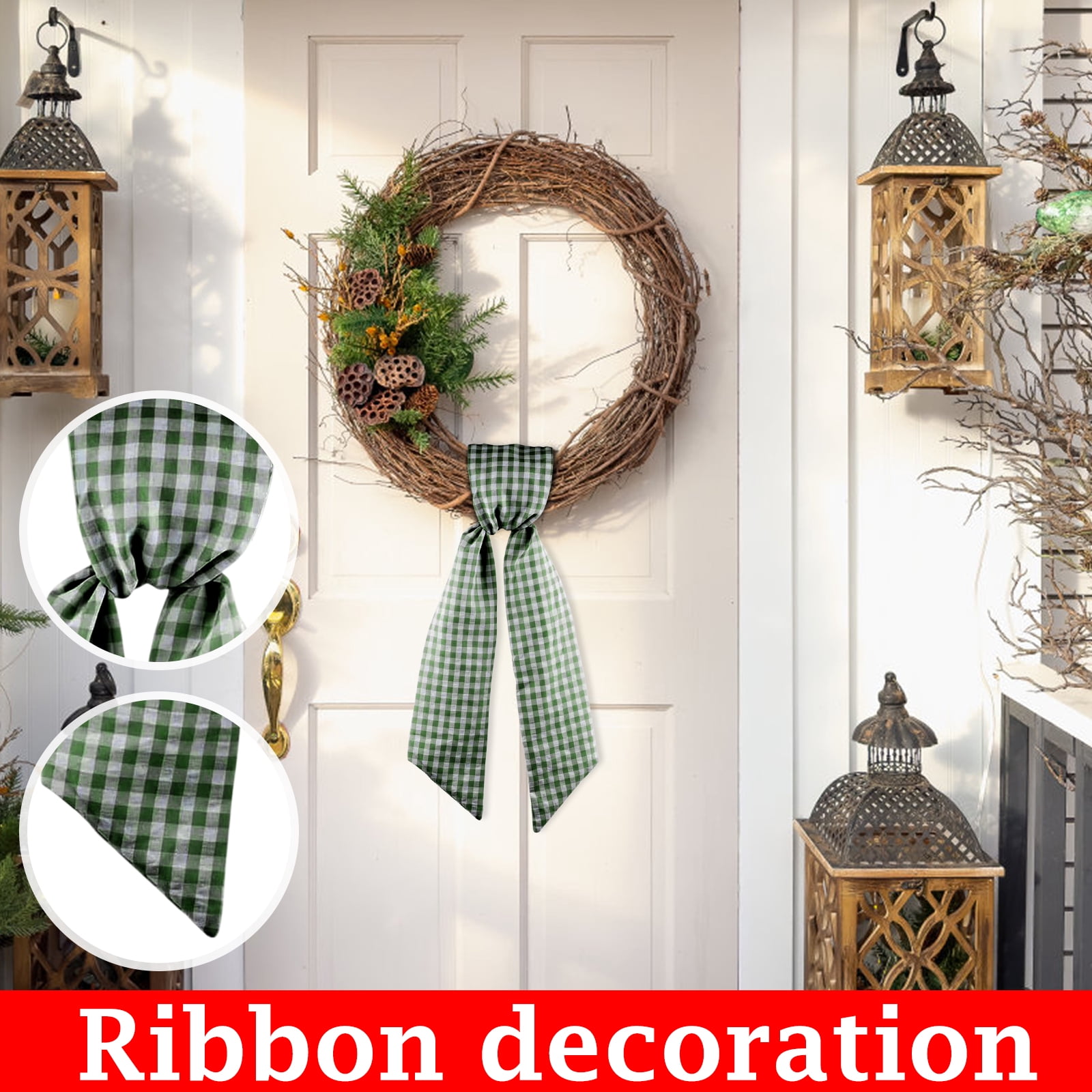 Curtain Tie, Curtain Holdbacks, Drapery Tiebacks, Green Ribbon, Gingham ...