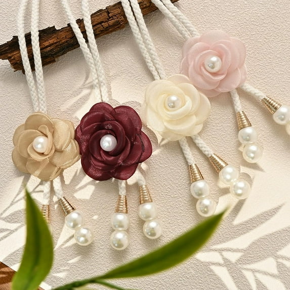 Curtain Tieback Camellia Pearl Accent | Adjustable Braided Rope ...