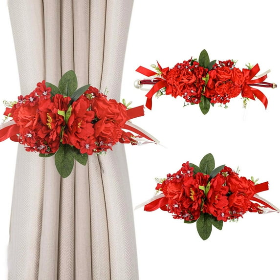 Curtain Tiebacks, Artificial Flower Curtain Buckles with Garlands ...