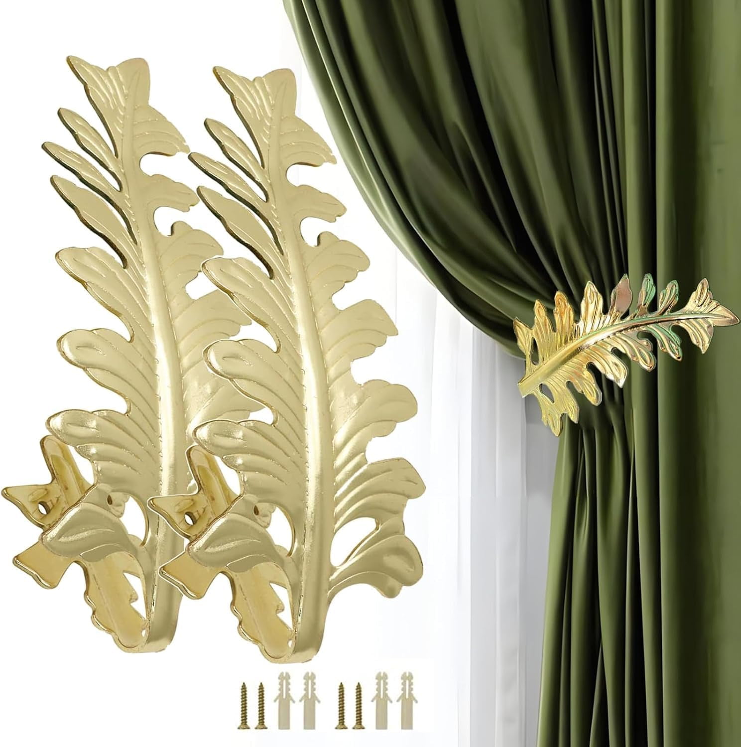 Curtain Tiebacks Gold Vintage Leaf Shaped Curtain Holdbacks Wall ...