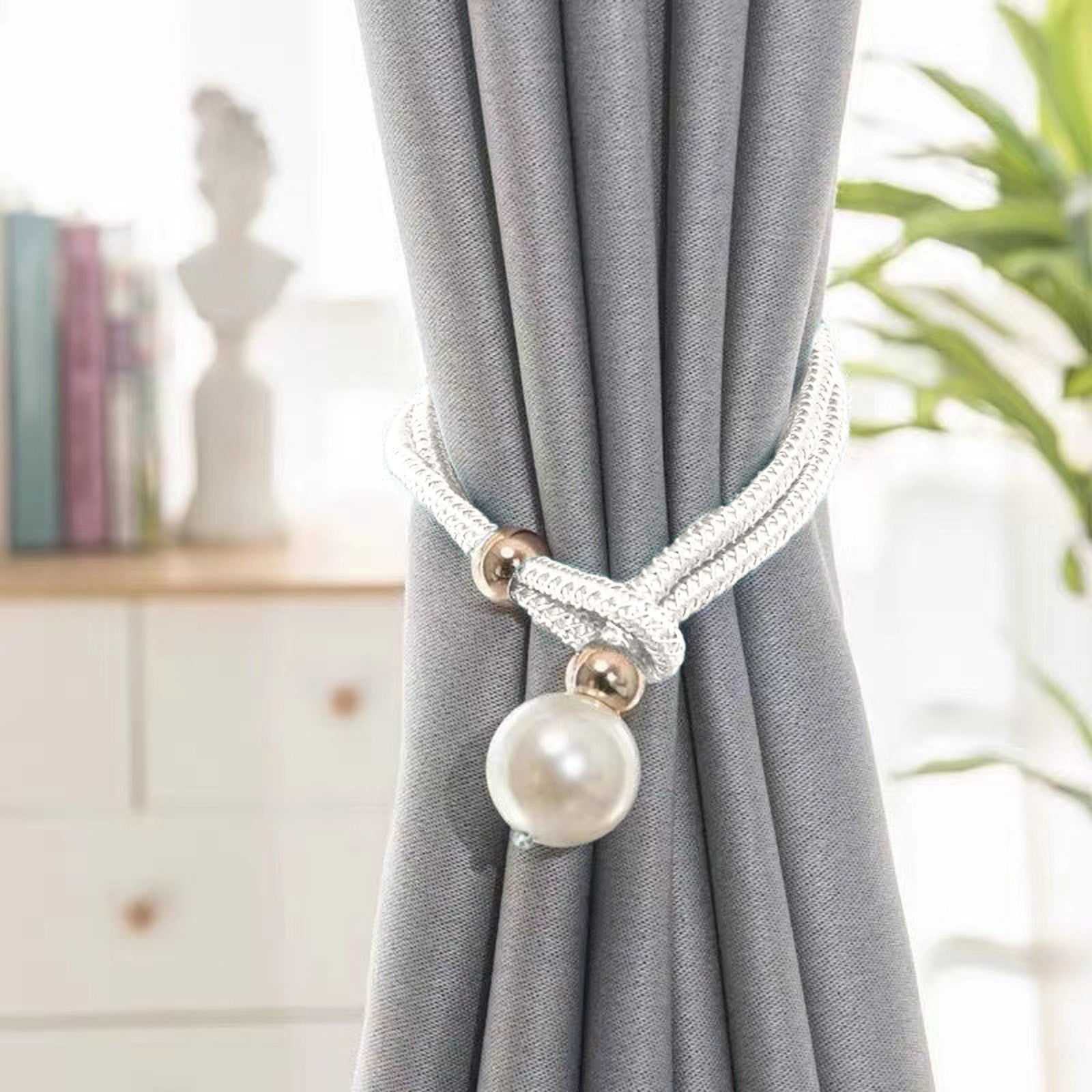 Curtain Tiebacks with Pearls Adjustable Pull-Out Rope Tie Back with ...
