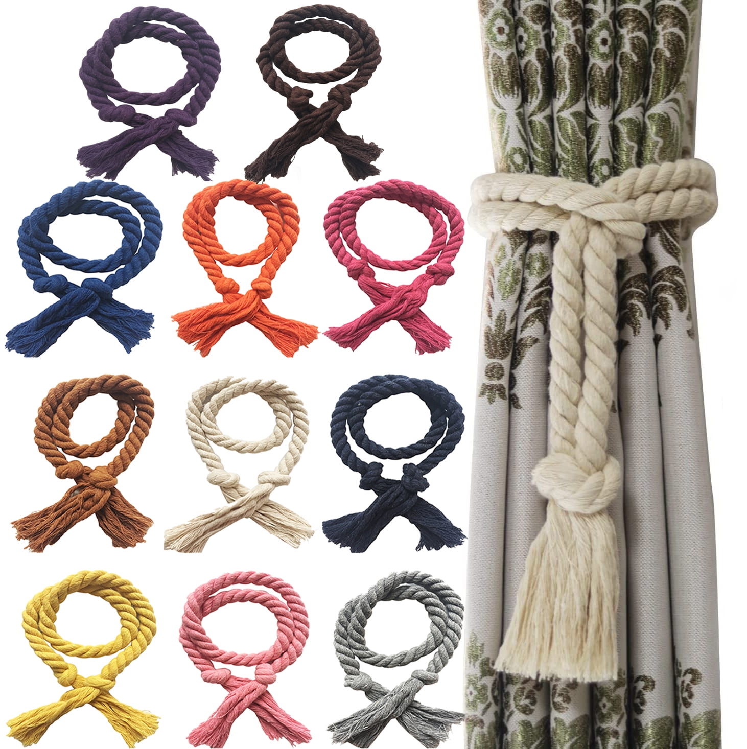 Curtain Tiebacks Ropes 2 Pcs, Cotton Flax Handmade Farmhouse Style ...