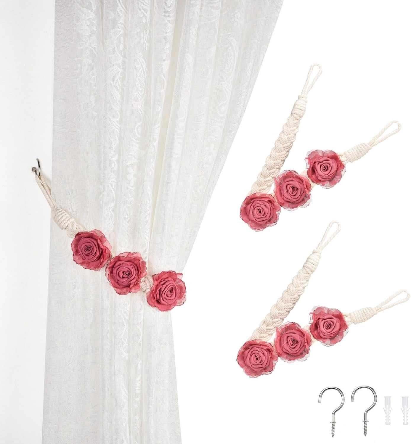 Curtain Tiebacks Set of 2, Handmade Flower Curtain Holdbacks, Farmhouse ...