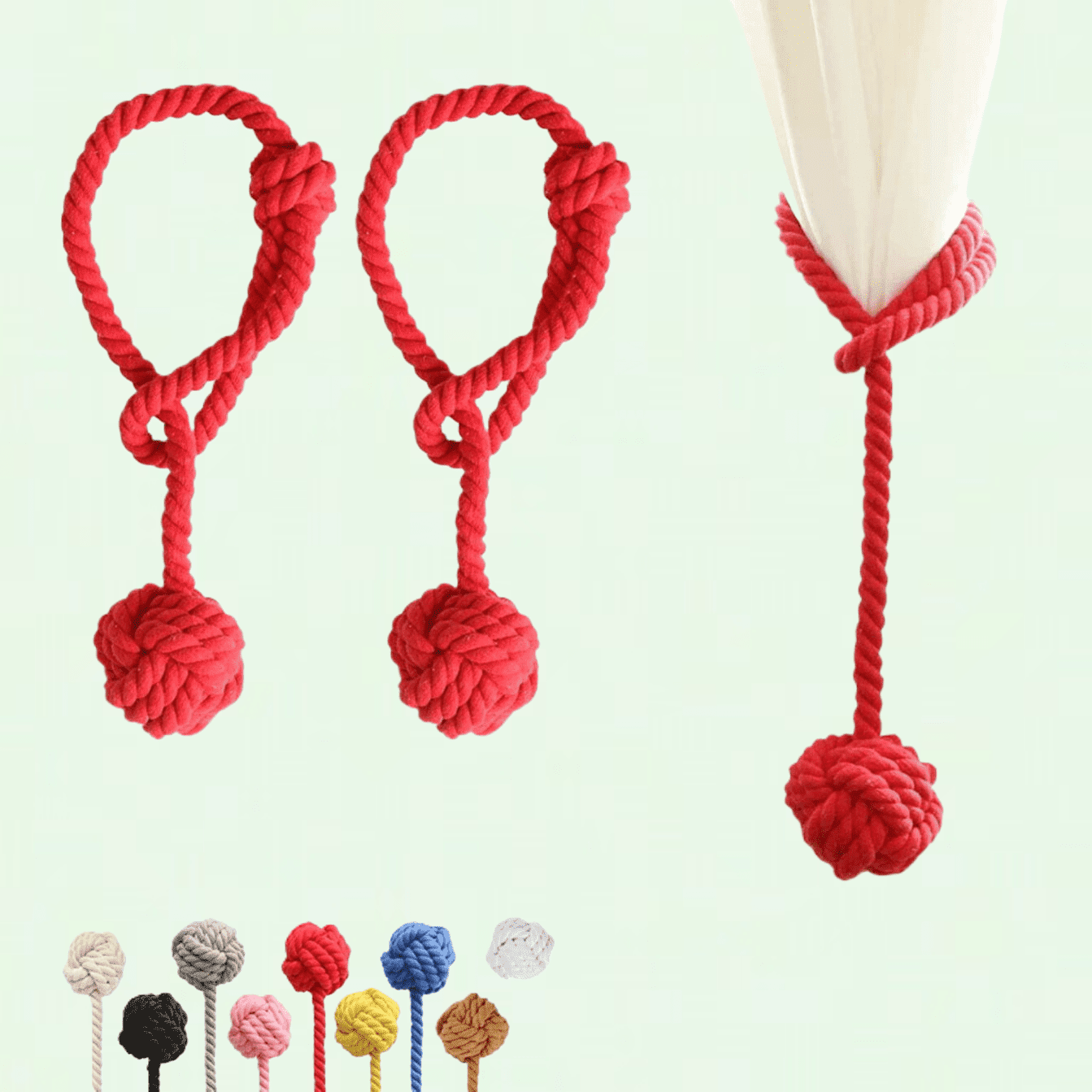 Curtain Tiebacks Set of 2, Red, Hand Woven Cotton Rope tiebacks with ...