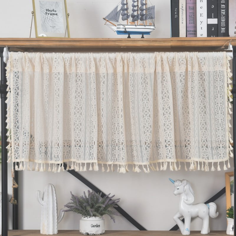 Curtain Tiers, Lace Valance Window Topper Curtain with Tassels, Crochet ...