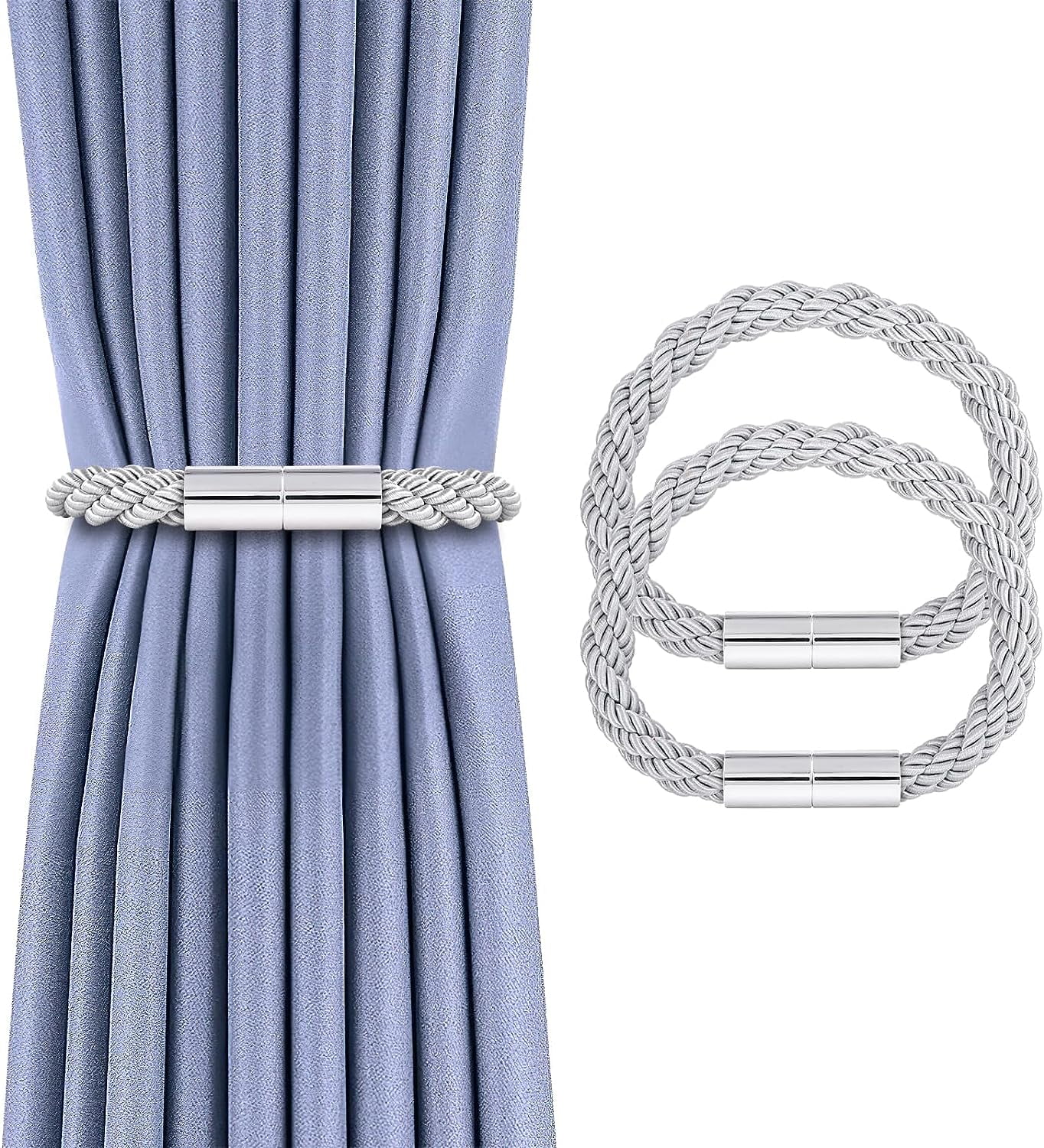 Curtain Ties Backs 2Pack, Magnetic Tie Backs for Curtains, Grey Tie ...