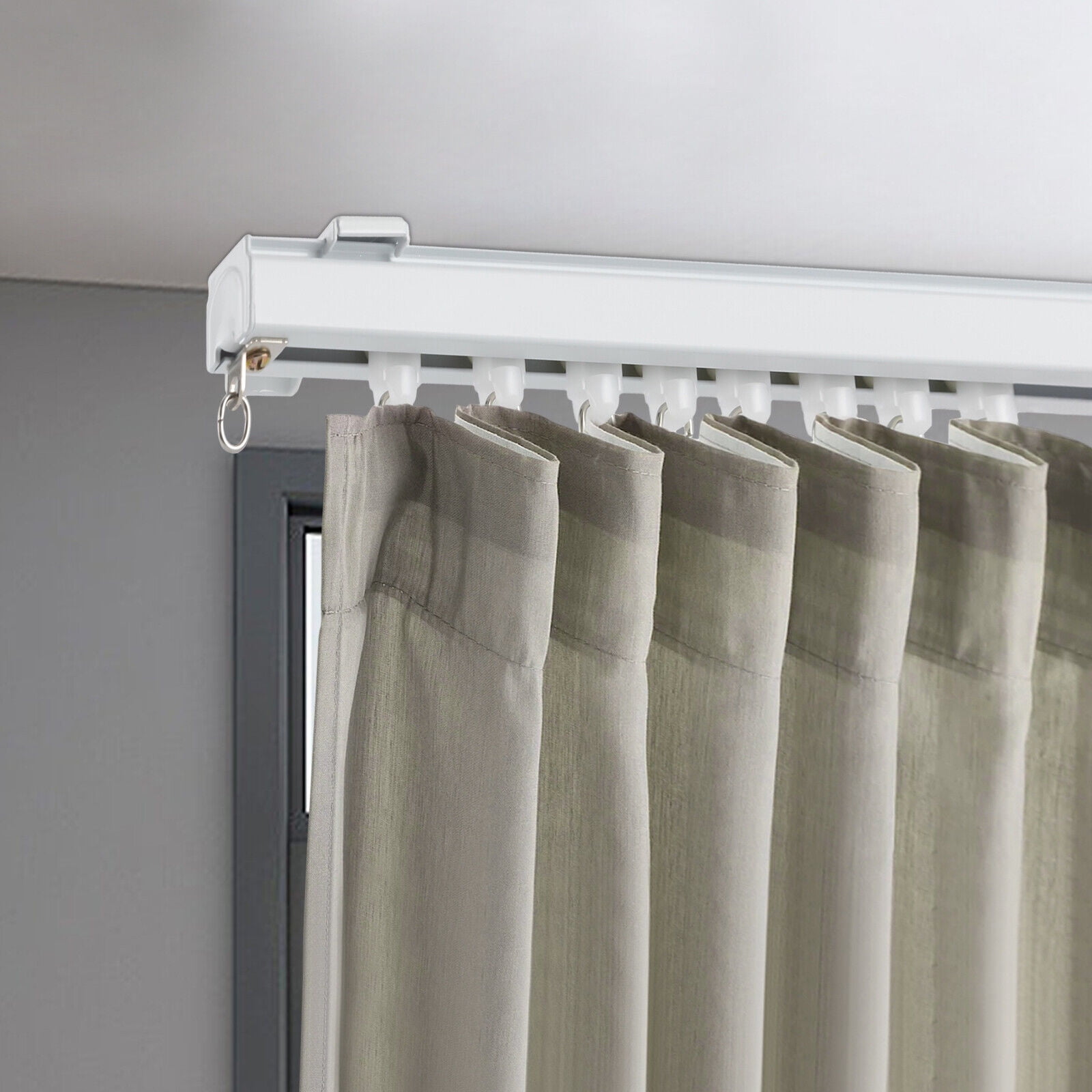 Curtain Track Kit with Roller Hooks Aluminum Wall Mount for For Spaces ...