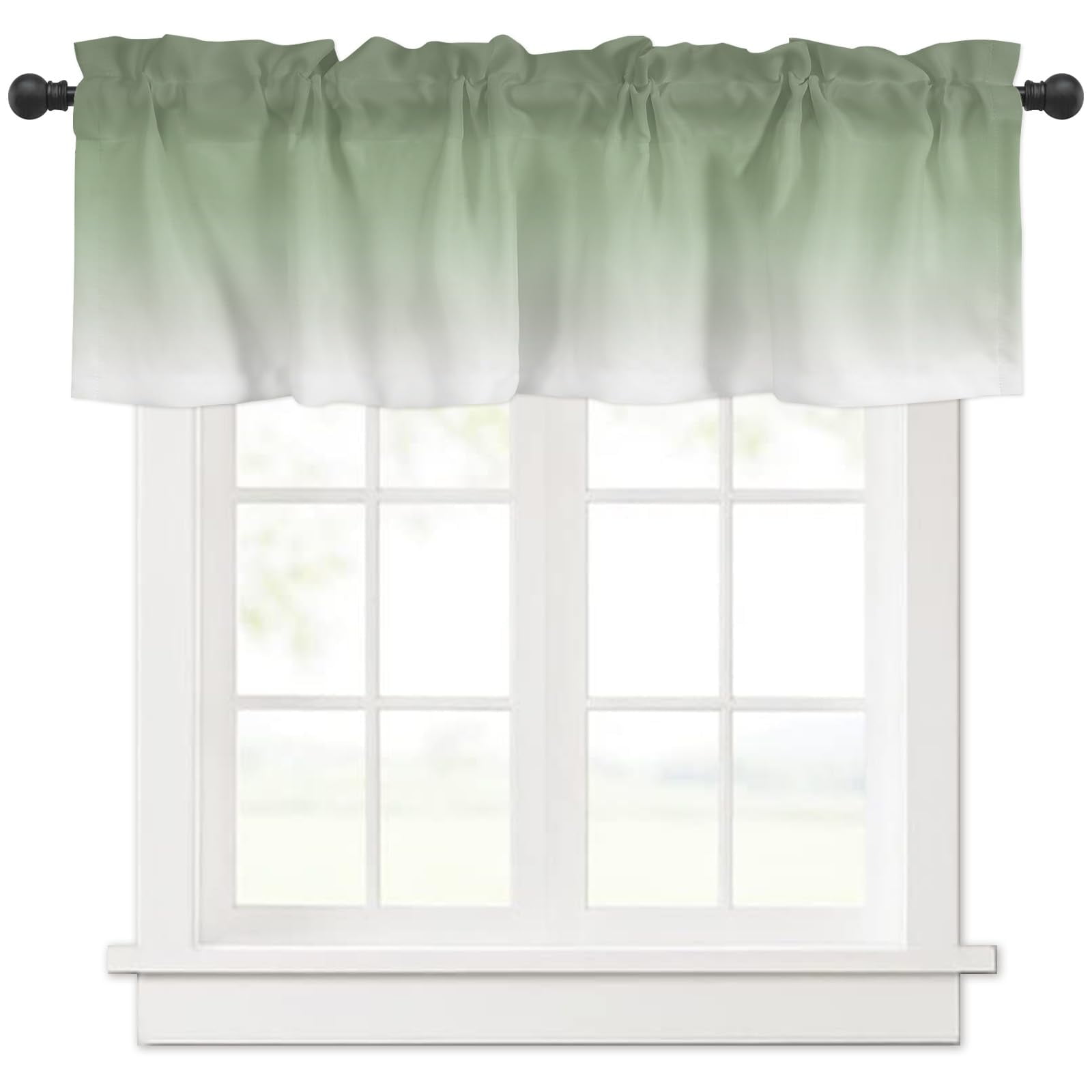 Curtain Valance 42" x 12", Sage Green Window Valances Rod Pocket ...