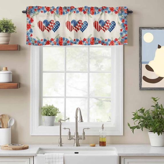Curtain Valance for Windows, 4th of July Watercolor Poppy Flower ...