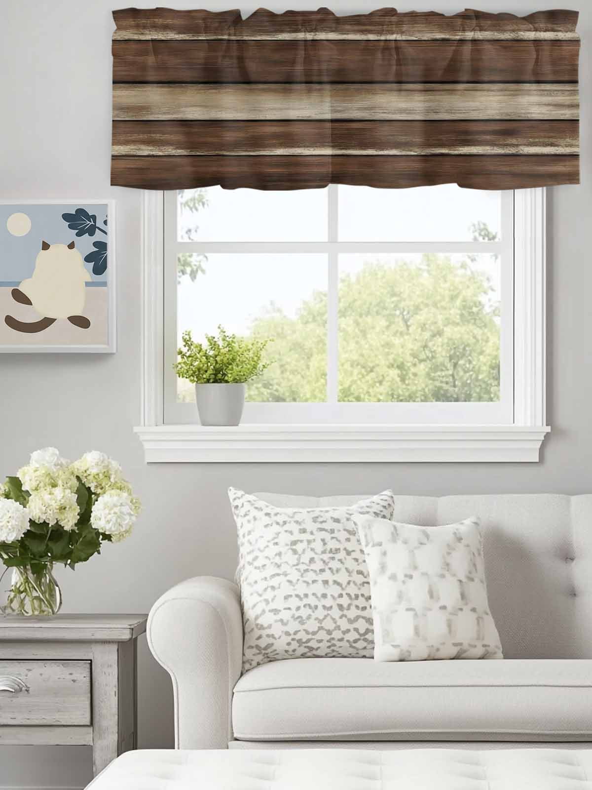Curtain Valance for Windows, Abstrac Brown Wood Board Kitchen Valances ...