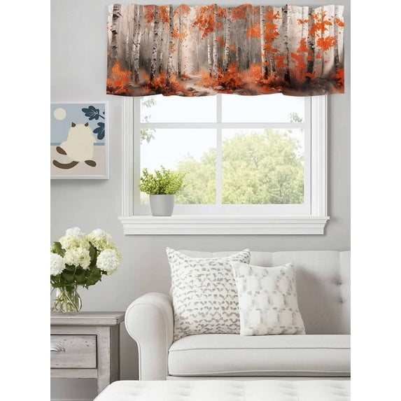 Curtain Valance for Windows, Abstract Autumn Birch Forest Trees Kitchen ...