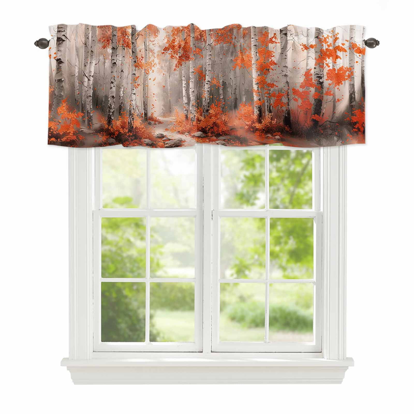 Curtain Valance for Windows, Abstract Autumn Birch Forest Trees Kitchen ...