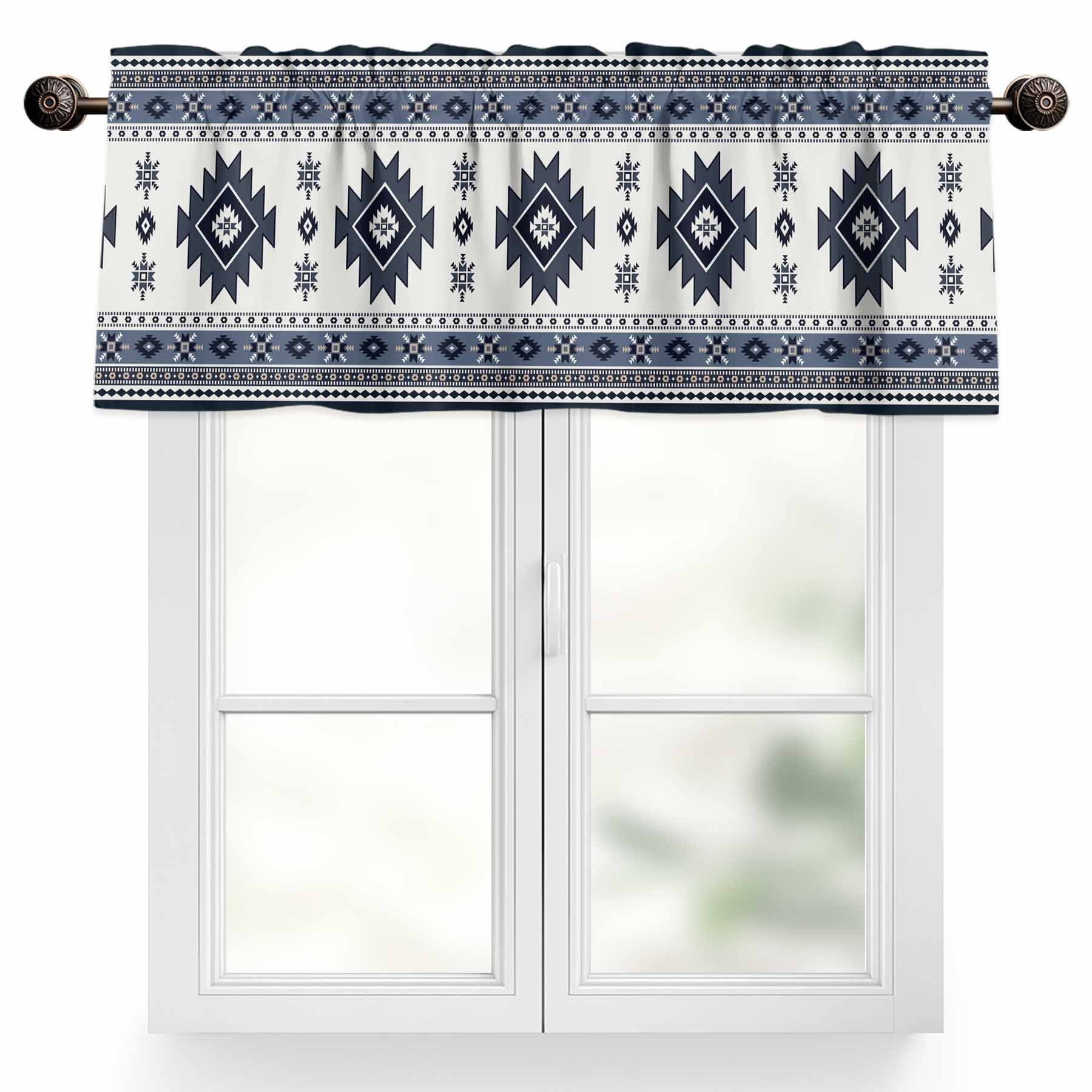 Curtain Valance for Windows Abstract Aztec Texture Rod Pocket Valance ...