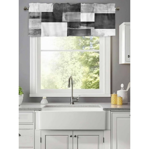 Curtain Valance for Windows,Abstract Black Grey Color Block Kitchen ...