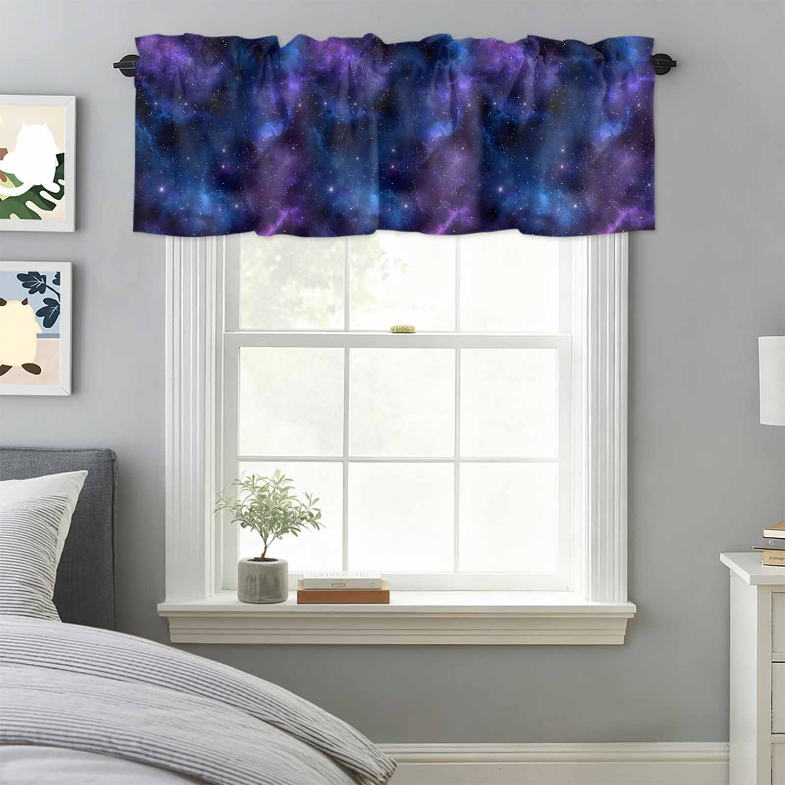 Curtain Valance for Windows, Abstract Blue Purple Starry Sky Kitchen ...
