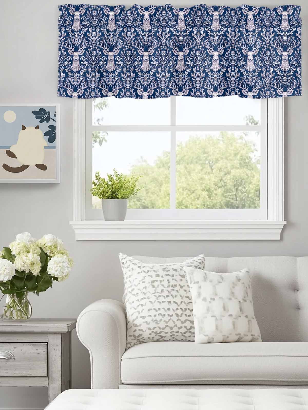 Curtain Valance for Windows, Abstract Elk Head Flower Leaves Kitchen ...