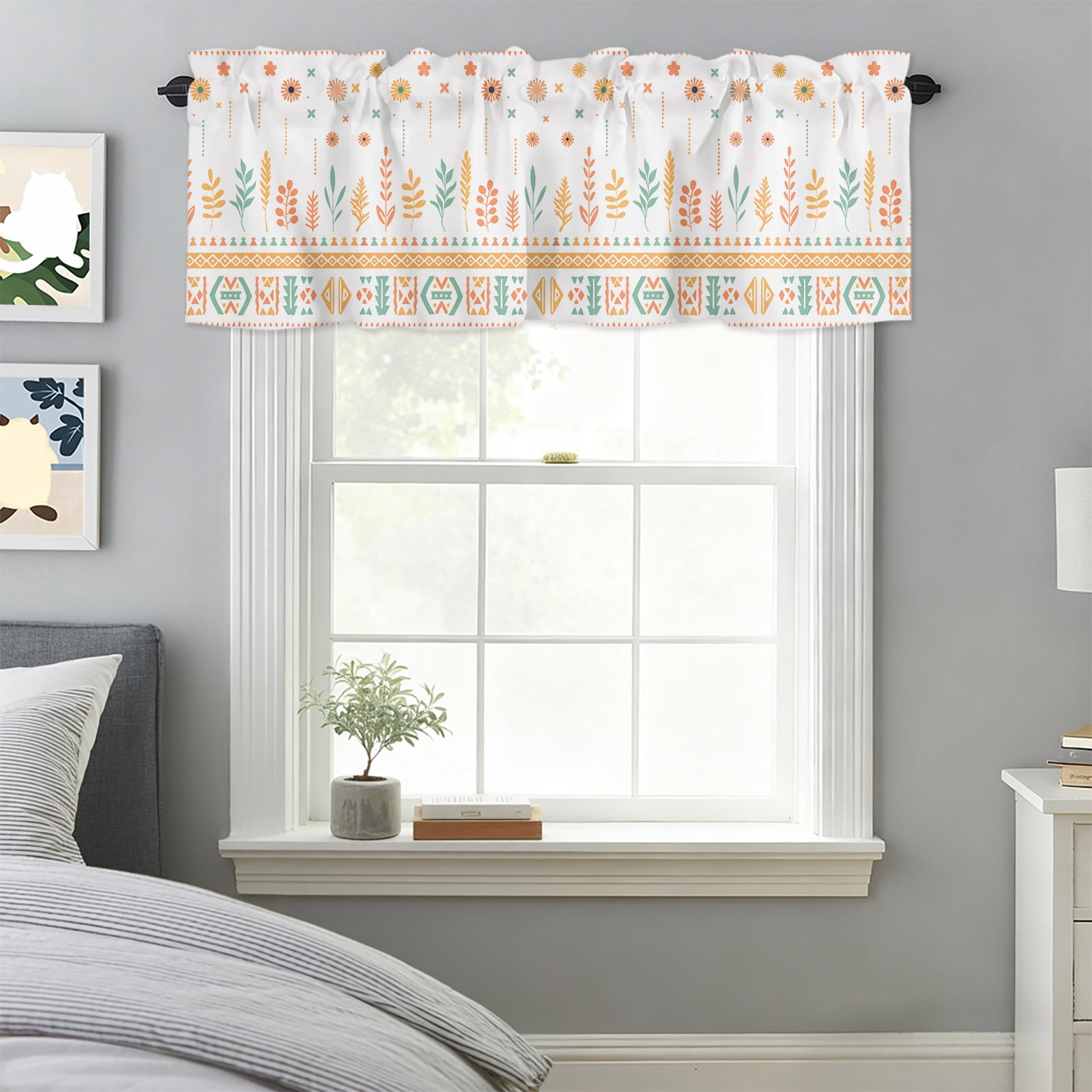 Curtain Valance for Windows, Abstract Floral Leaf Plant Kitchen ...