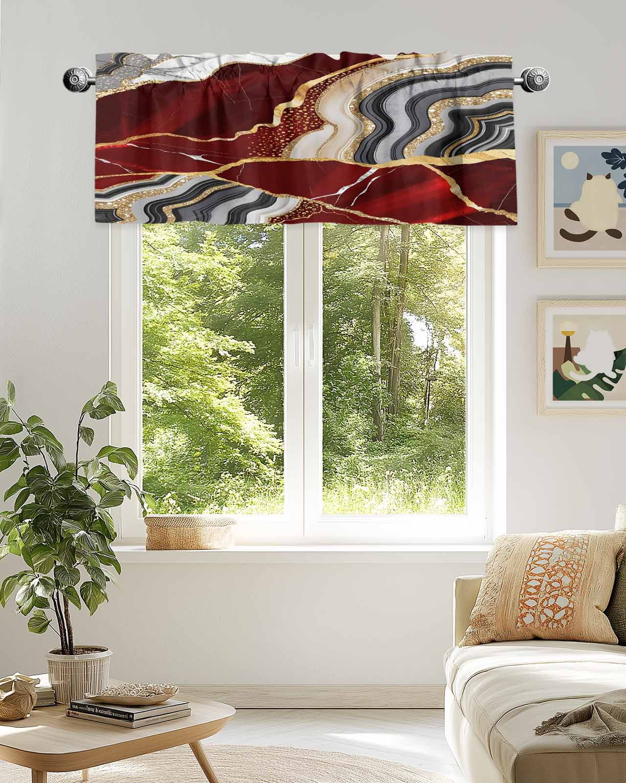 Curtain Valance for Windows,Abstract Flowing Marble Fluid Art Kitchen ...
