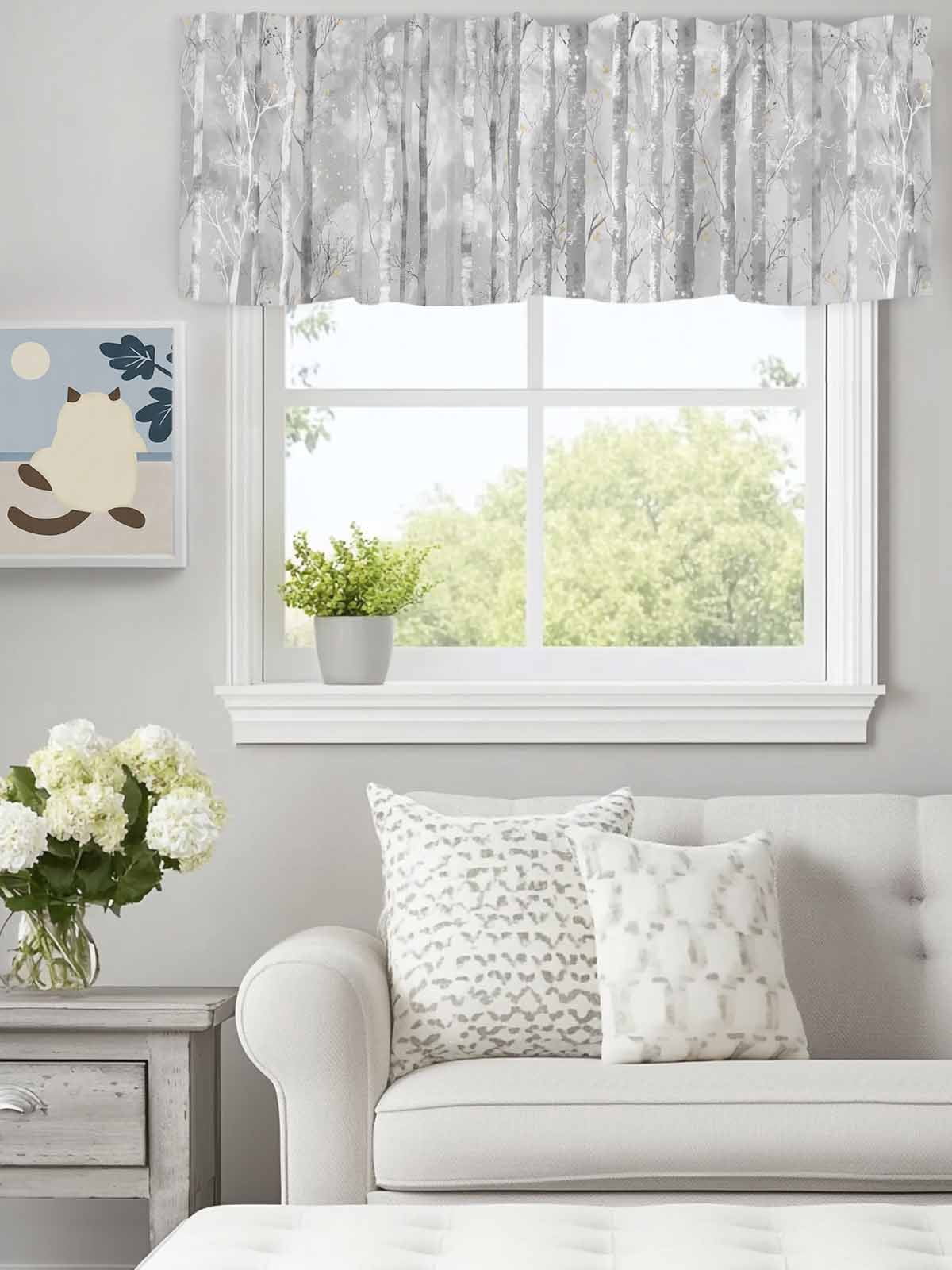 Curtain Valance for Windows, Abstract Forest Tree Oil Painting Kitchen ...
